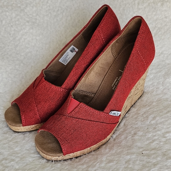 Soda | Shoes | Toms Classic Espadrille Wedge Sandal Red Crosshatch ...